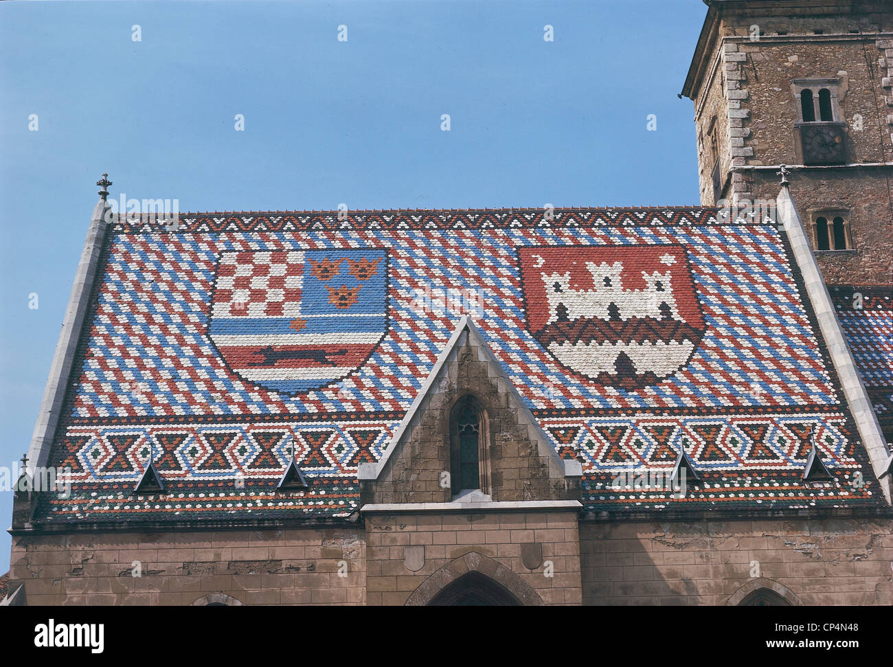 Croatia Zagreb (Zagreb). Church of San Marco. Detail: Roof with arms of ...