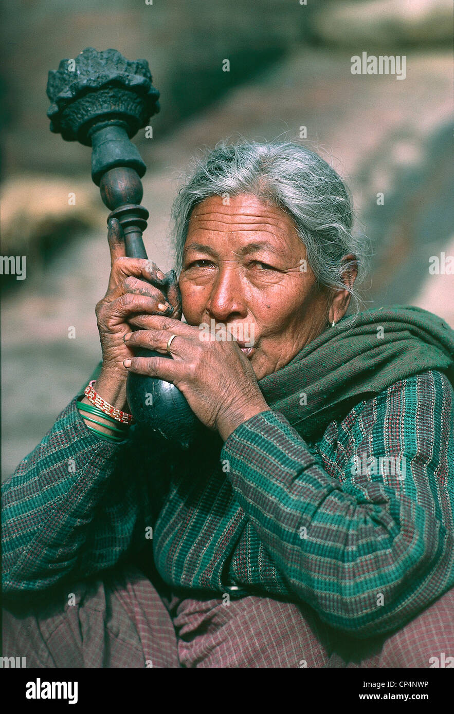 Nepal - Kathmandu Valley - Bhadgaon (Bhaktapur). Woman with traditional ...