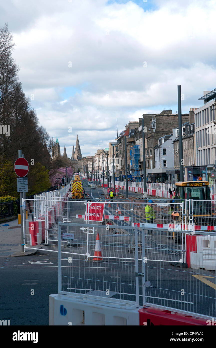 Construction work on Princes street for the new tramway system in ...