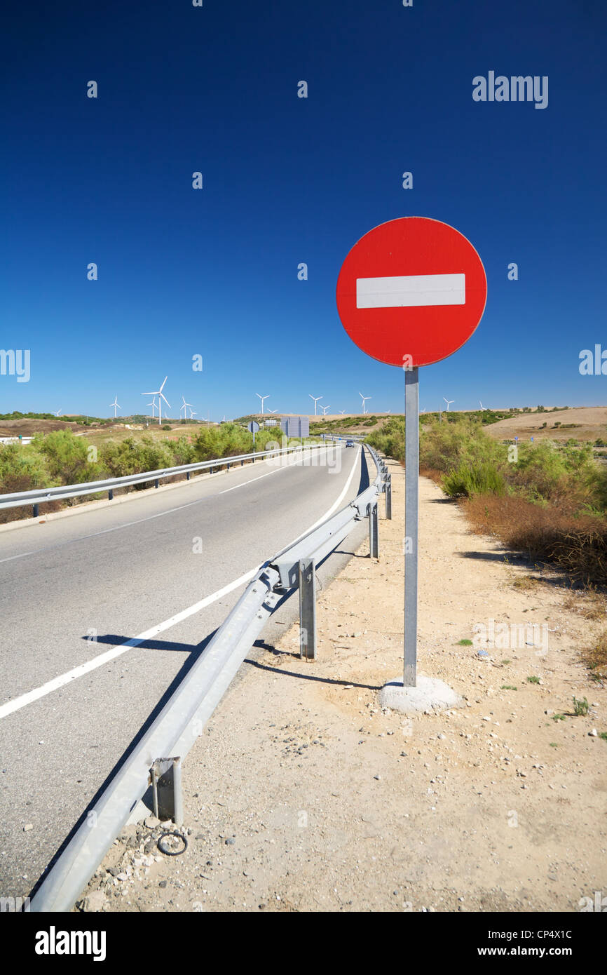 prohibition red signal in a highway at Cadiz Spain Stock Photo - Alamy