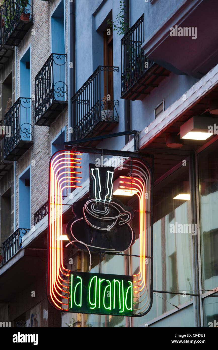 Spain, La Rioja Region, La Rioja Province, Logrono, neon sign for La ...