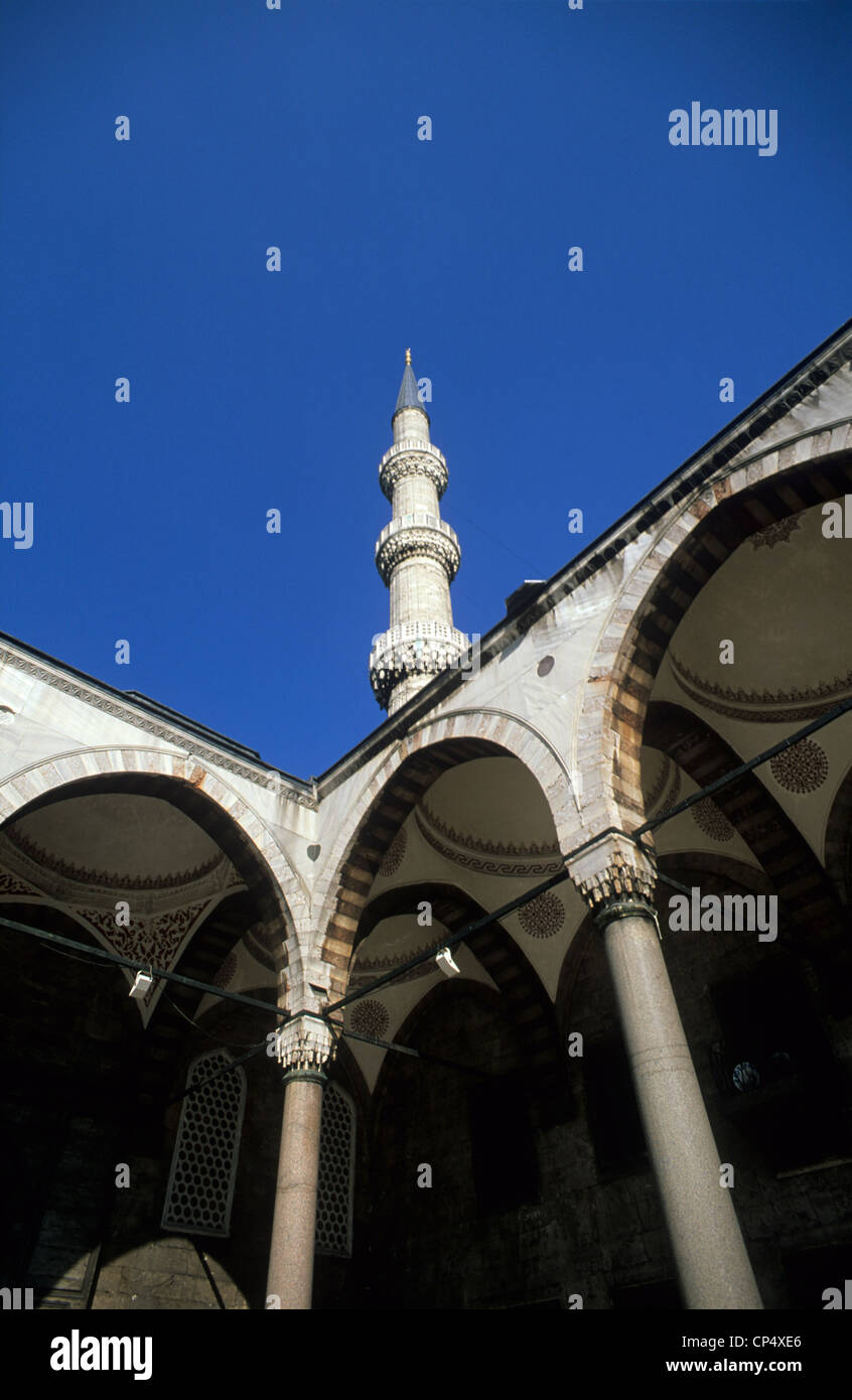Turkey, Istanbul, Sultan Ahmed Mosque, one of the blue mosque spires ...