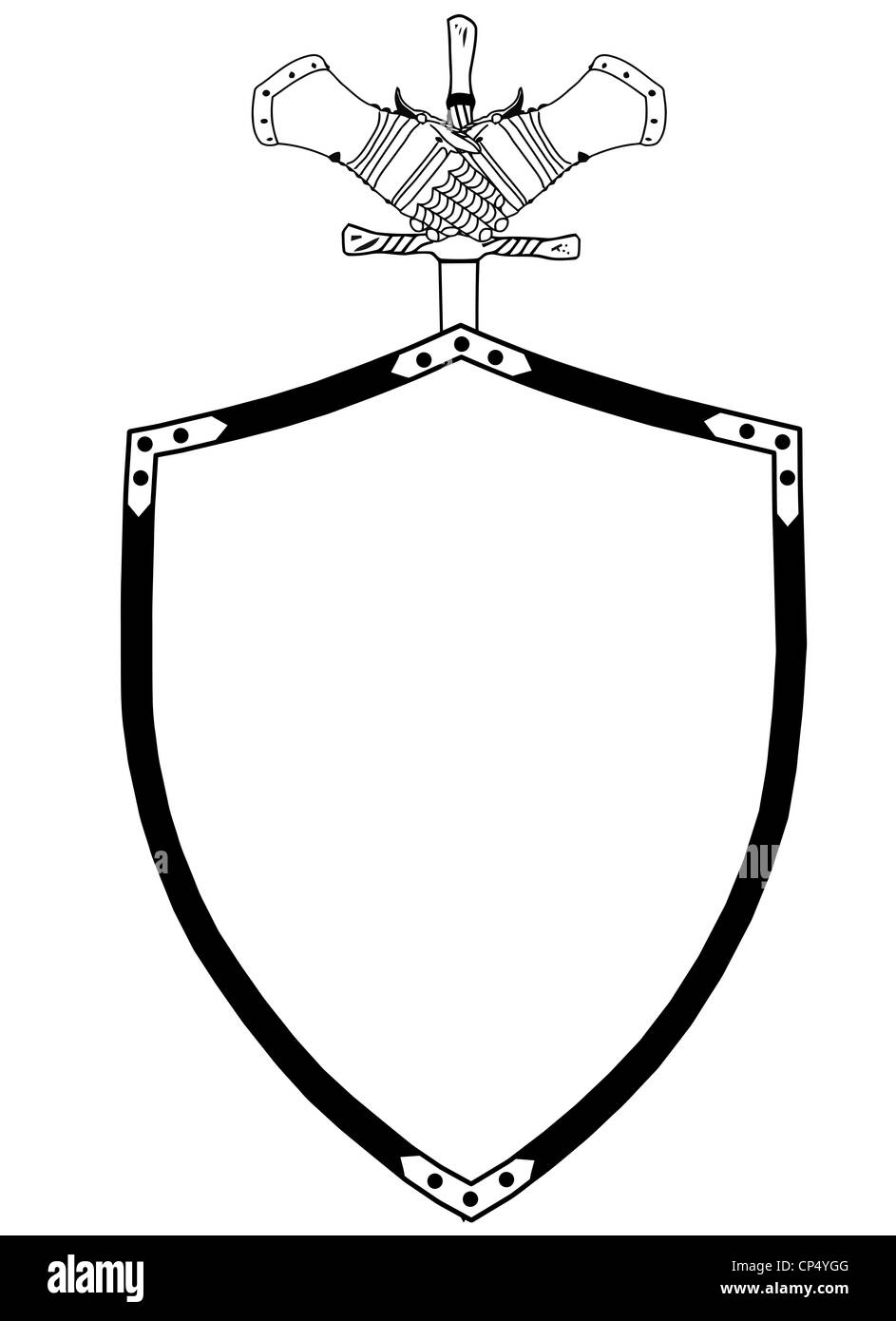 Isolated 16th Century War Shield with Sword and Gloves Stock Photo - Alamy