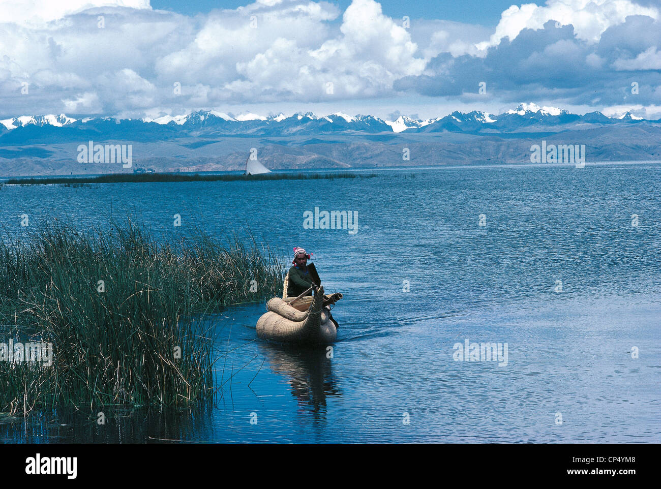 Bolivia - Lake Titicaca - Island Suriqui. Balsa wood boat Stock Photo ...