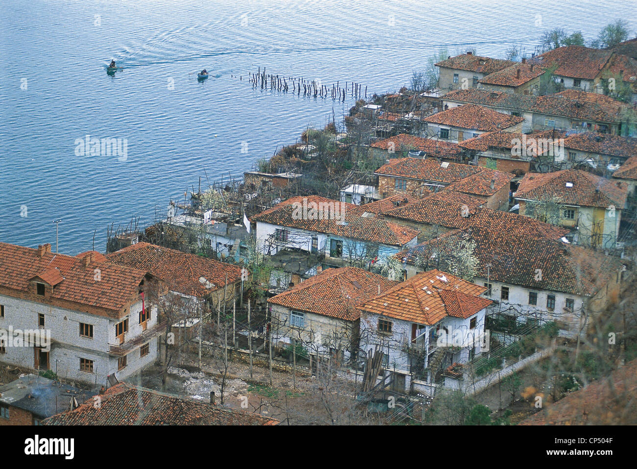 Albania - Lin, homes on the shores of Lake Ohrid (Ohrid Stock Photo - Alamy