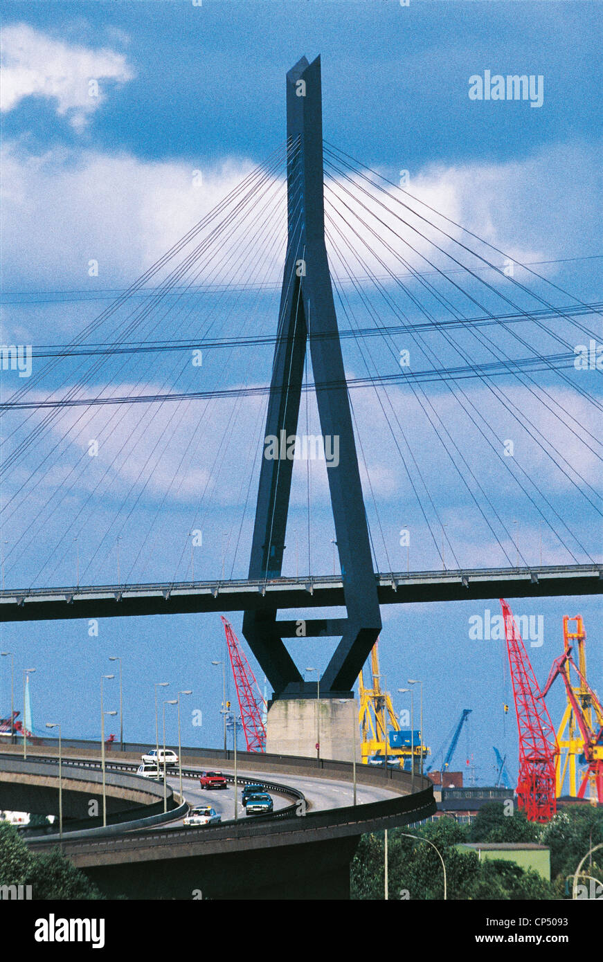 GERMANY HAMBURG PORT pylon of the Elbe bridge Stock Photo - Alamy