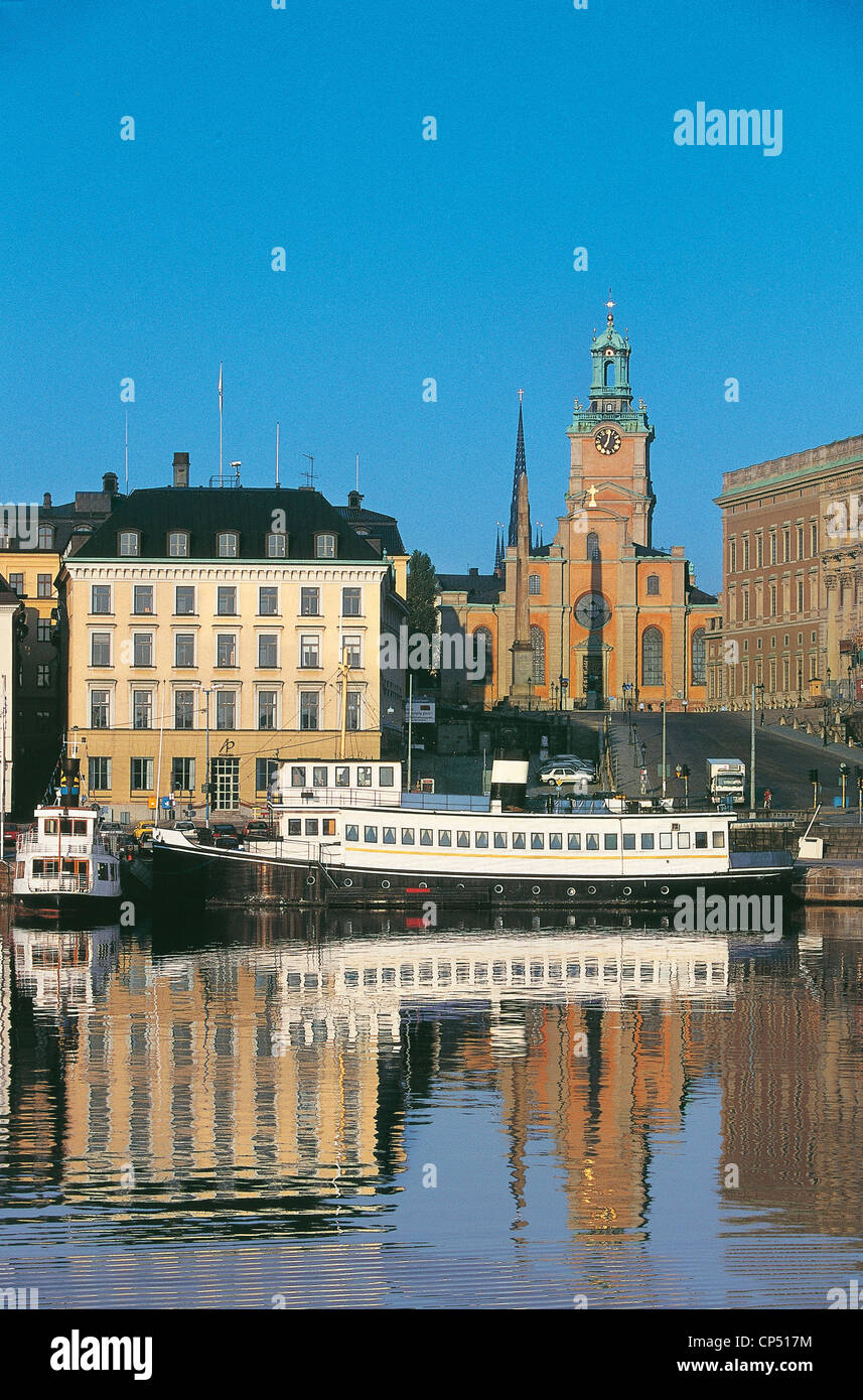 Sweden - Stockholm - Gamla Stan Island. Skeppsbron. Church of the Great ...
