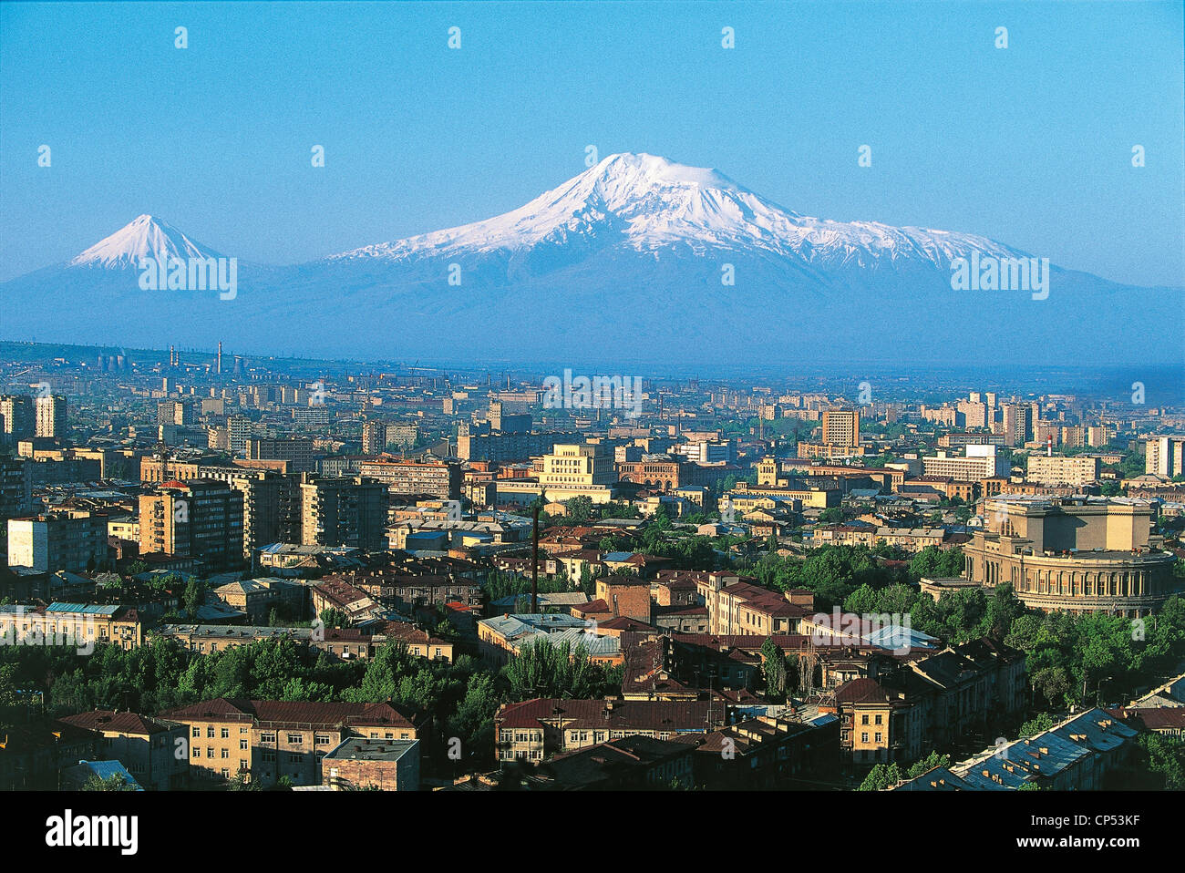 Armenia - Yerevan. View of the city with Mount Ararat in the background ...