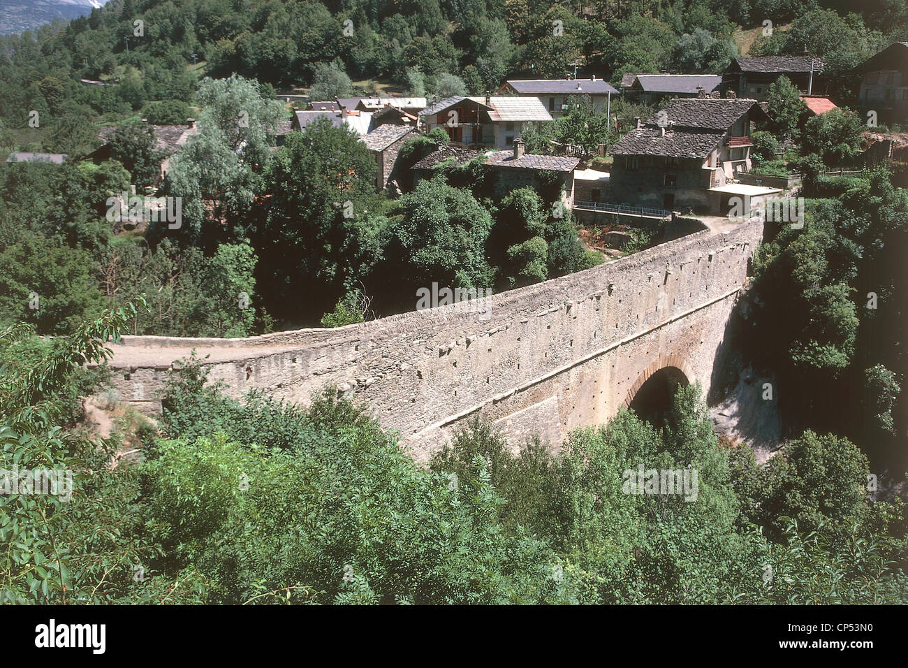 Valle d'Aosta Pondel, fraction of Aymavilles (Ao). View of Roman ...