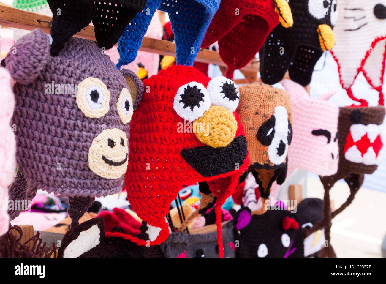 Assorted character knit trapper hats Stock Photo - Alamy