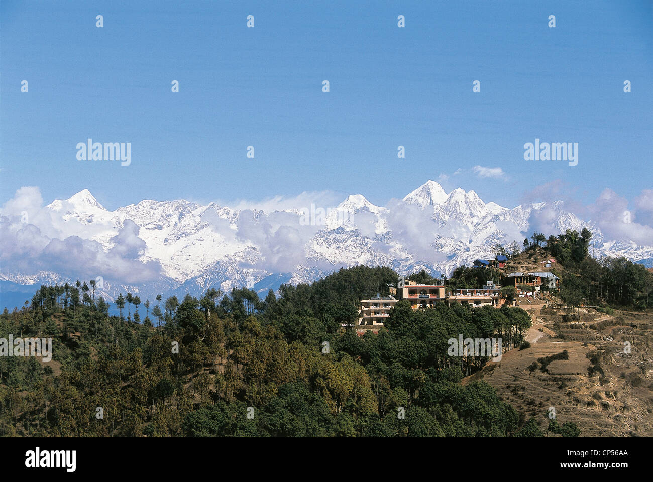 Nepal - Kathmandu Valley - Nagarkot. Hotel, the Himalayan range in the ...