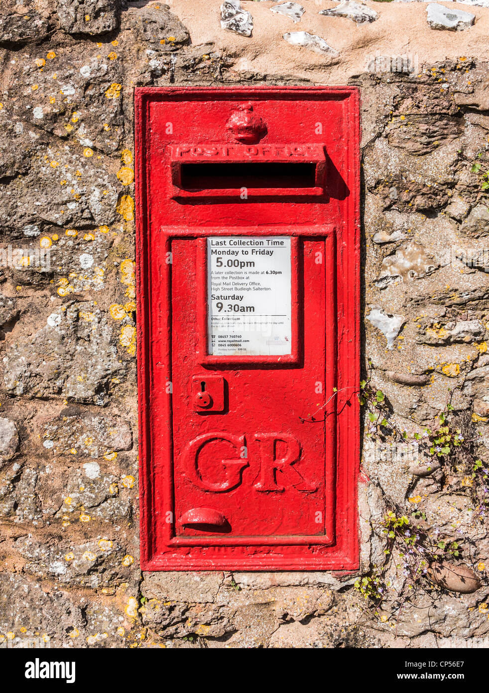 George V letter box in a wall in the small village of East Budleigh ...