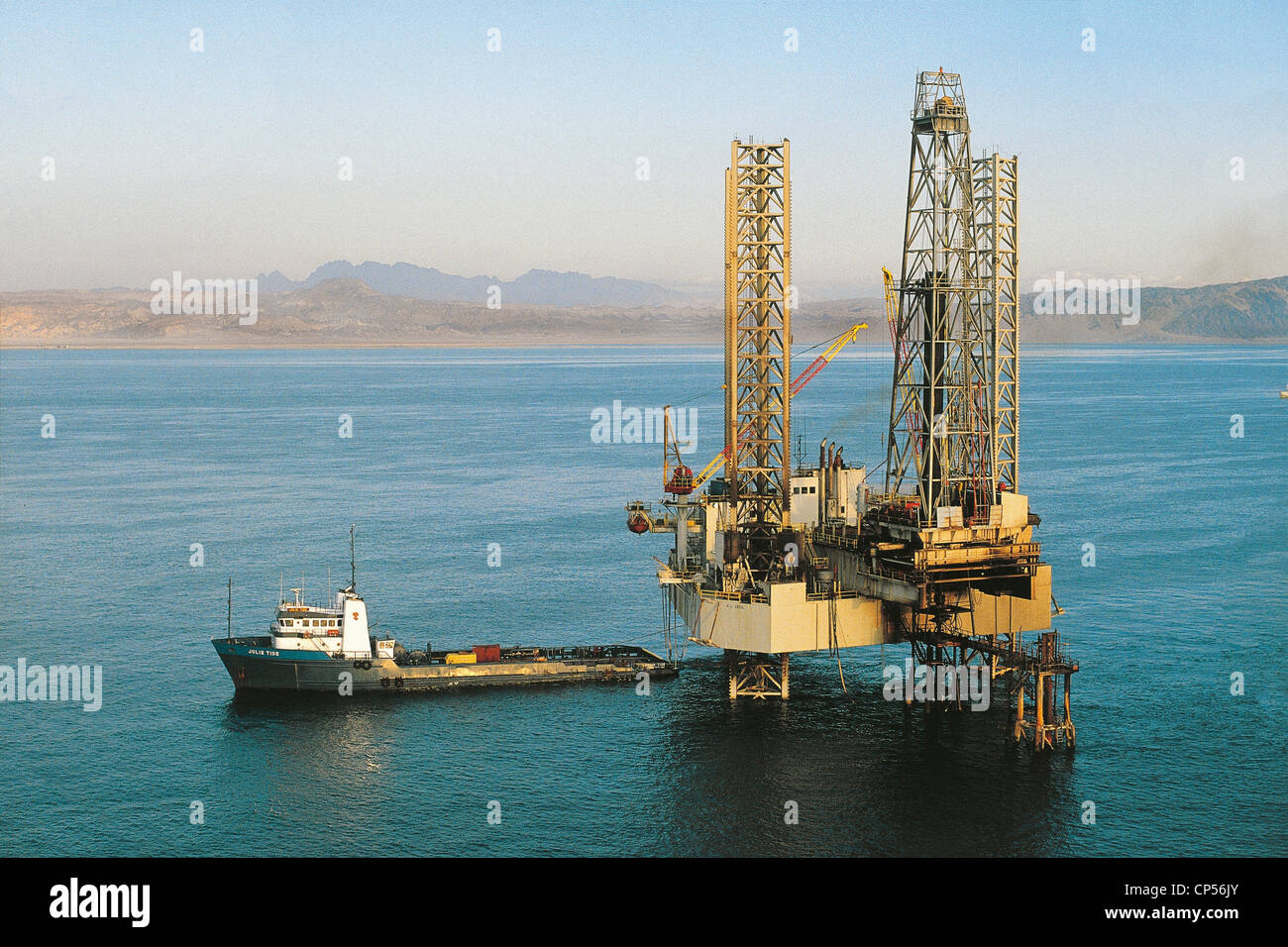 Egypt Sinai Oil Platform In The Gulf Of Suez In Front Of The Red Sea ...