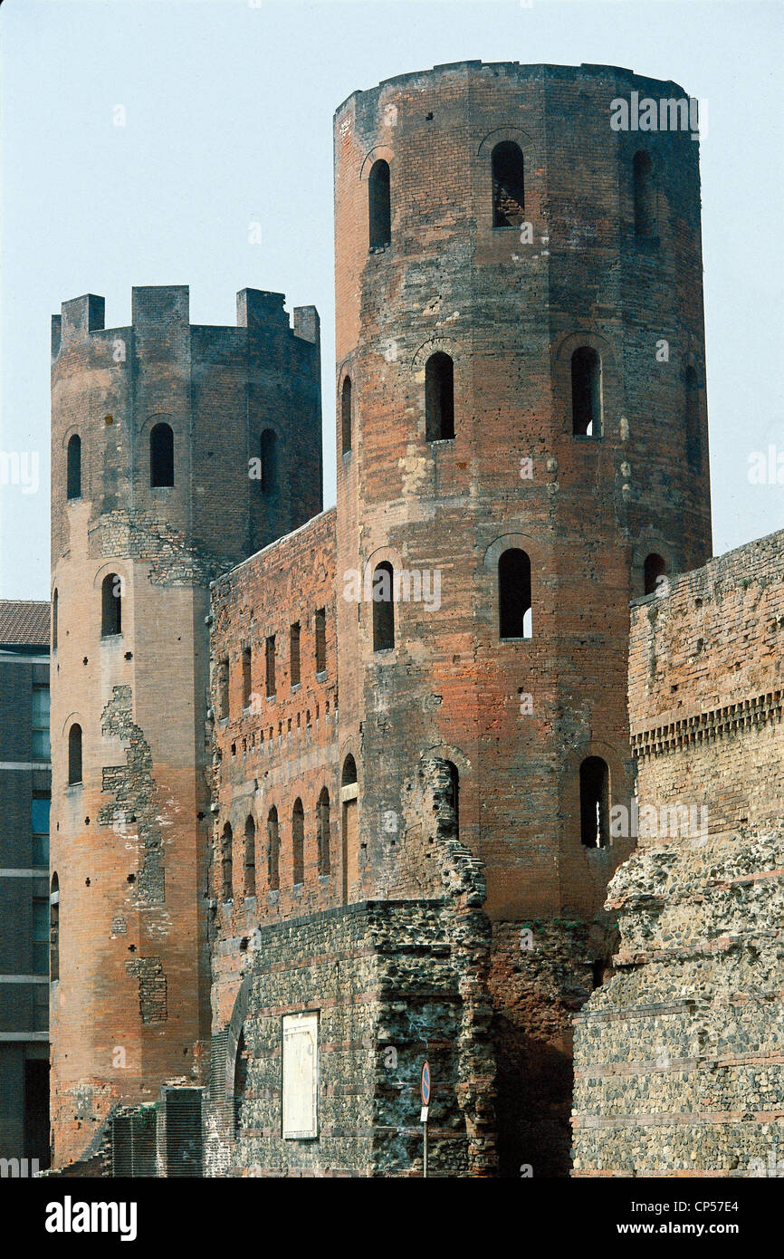 PIEMONTE TORINO polygonal tower Porte Palatine Stock Photo - Alamy