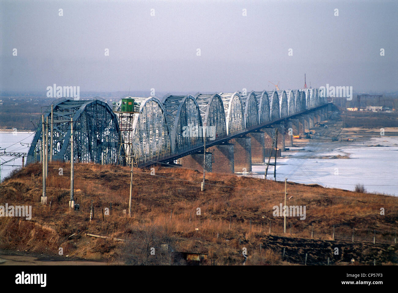 Russia - Siberia - Khabarovsk. Railway Bridge on the River Amur Stock ...