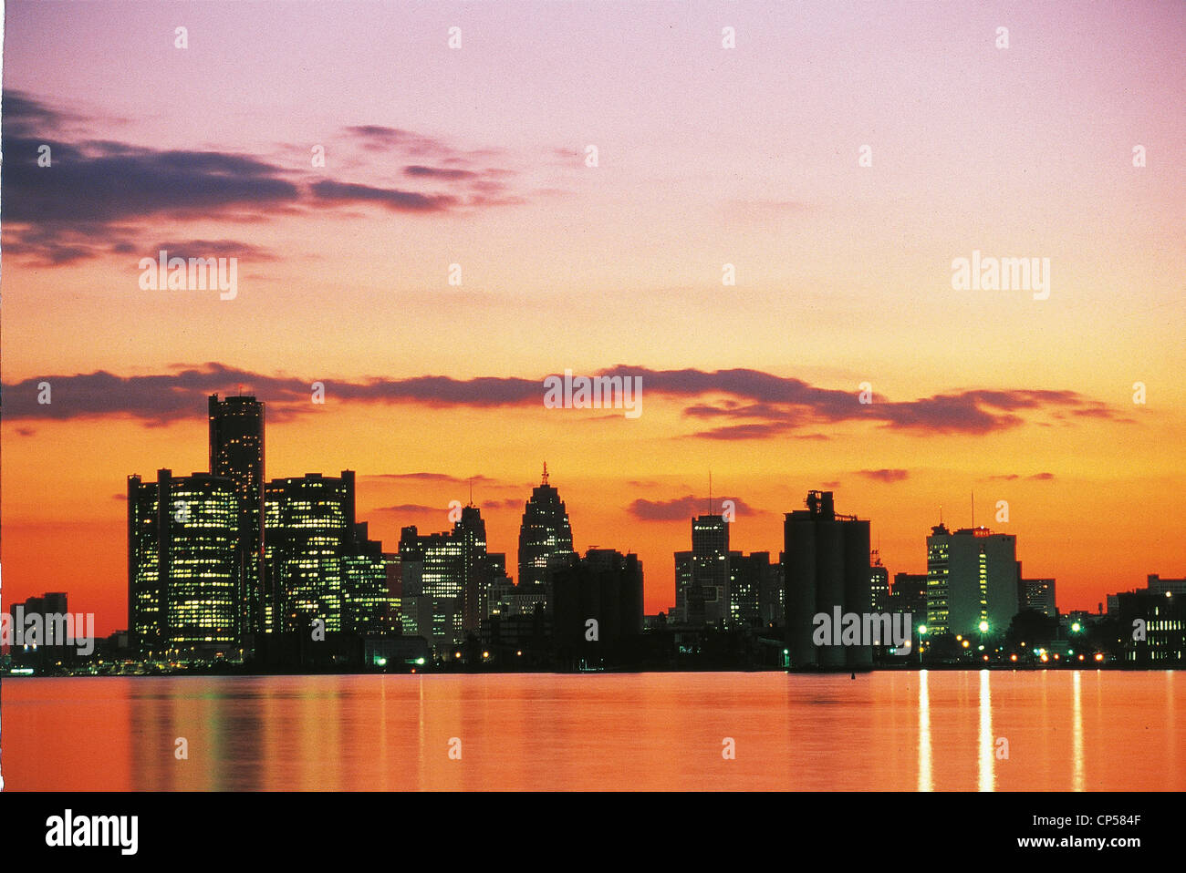 United States Of America - Detroit, Skyline At Sunset Stock Photo - Alamy