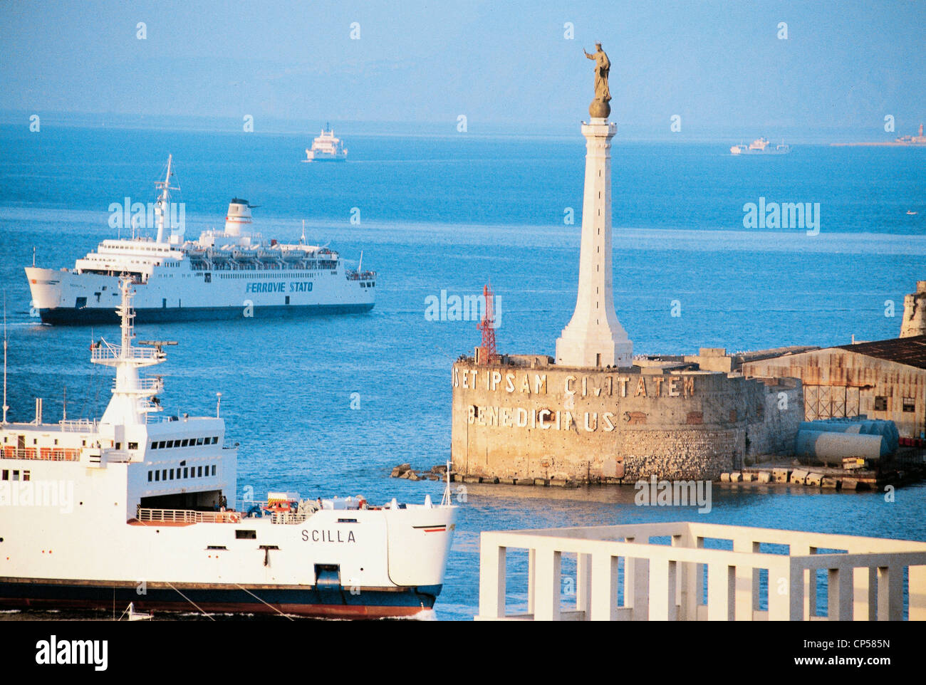 Messina Strait Of Sicily With The View Of The Harbour Ferry Stock Photo ...