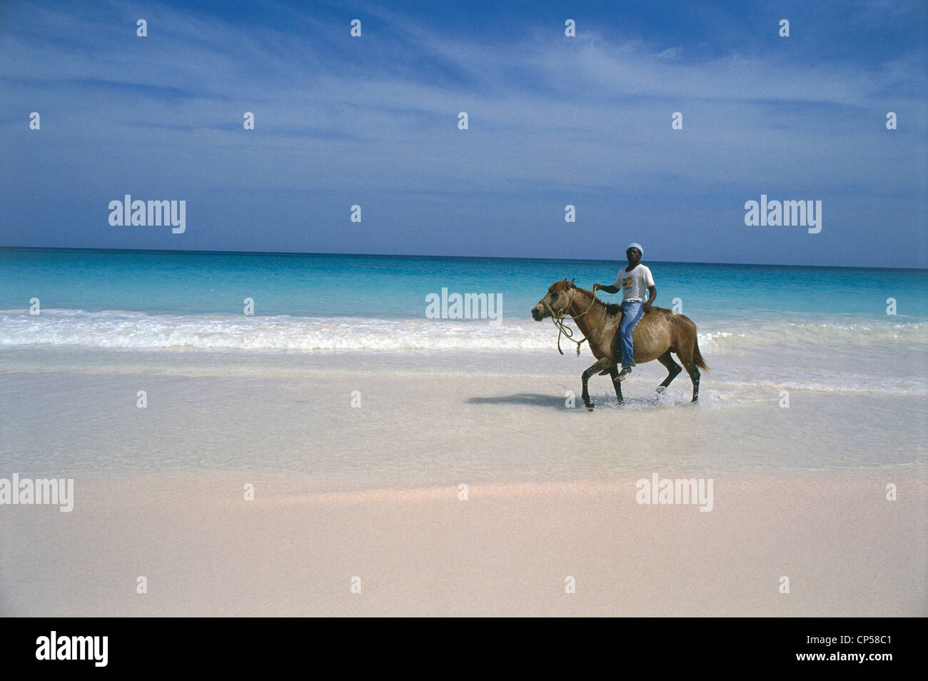 Bahamas - Eleuthera - Men's riding on the beach in Harbour Island Stock ...