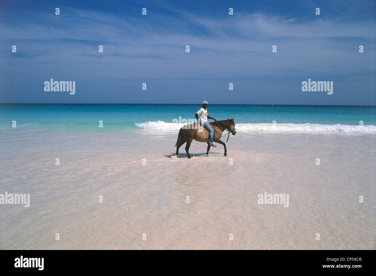 Bahamas - Eleuthera - Men's riding on the beach in Harbour Island Stock ...