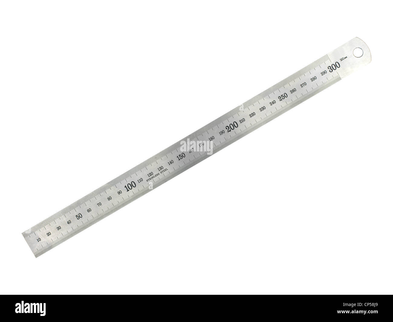 A metal ruler isolated against a white background Stock Photo - Alamy