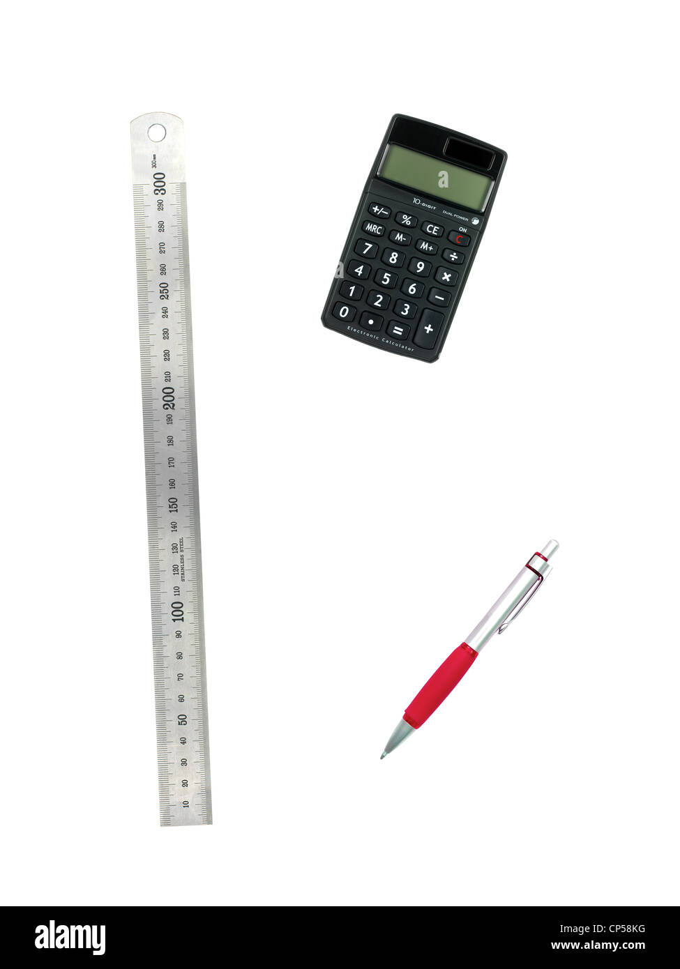 A metal ruler isolated against a white background Stock Photo - Alamy