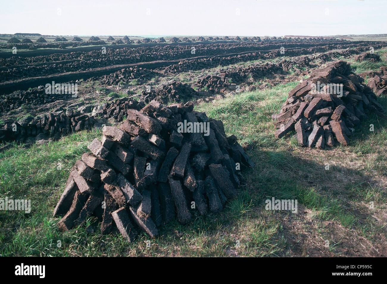Ireland - Donegal - Piles of peat Stock Photo - Alamy