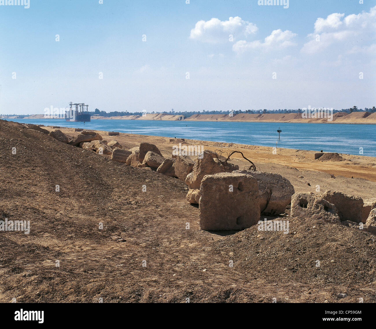 Egypt - Suez Canal (as-Qanat Suways). Ship in transit through the canal ...