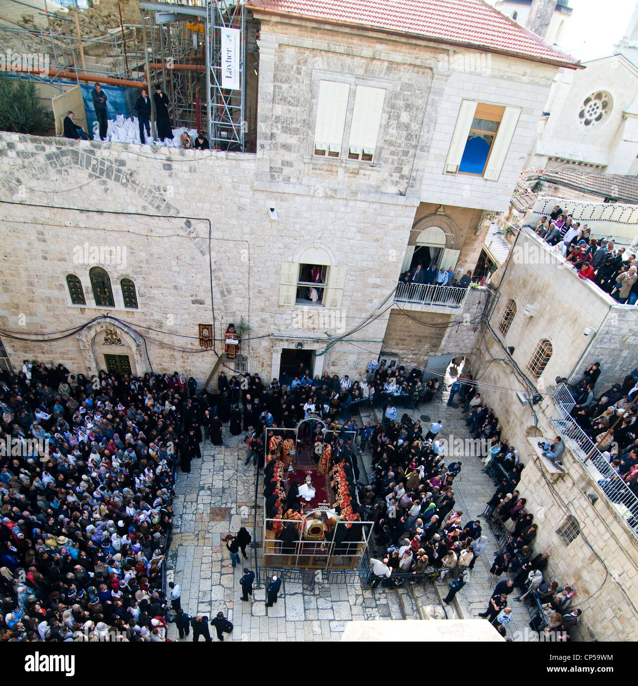 The Greek Orthodox ' washing the feet ' ceremony as seen from above ...