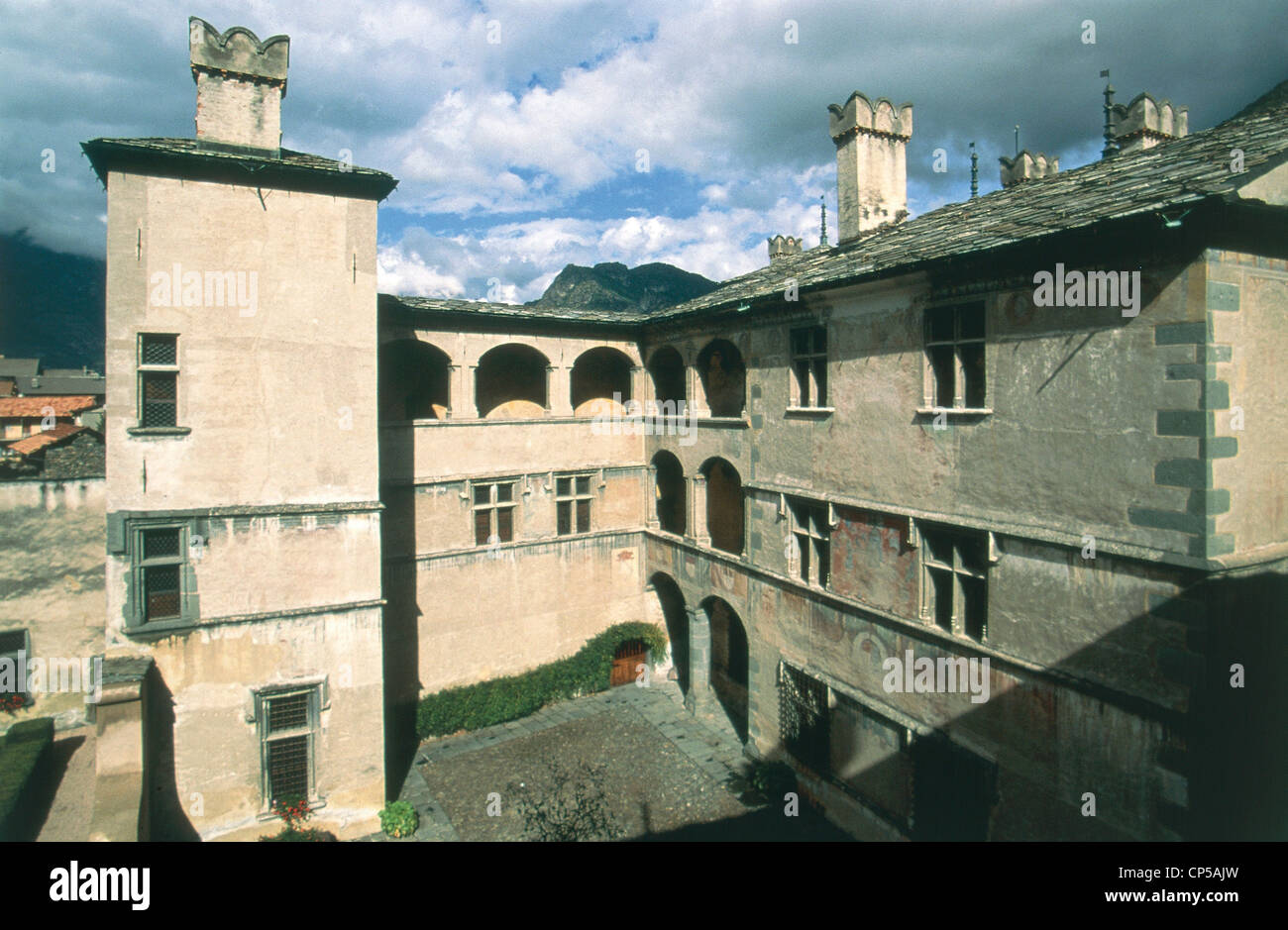 Valle d'Aosta - Issogne (Ao). Castle Challant. Internal courtyard Stock ...