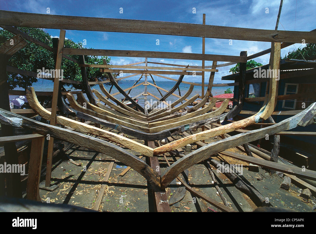 Lesser Antilles - Grenada. River Bay. Structure of a boat in a shipyard ...