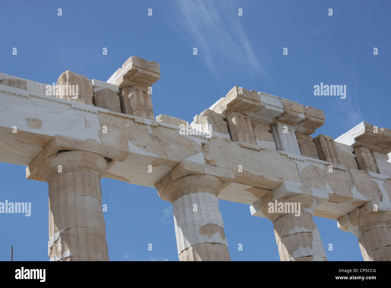 Detail on the Parthenon at the Acropolis of Athens. Light coloured rock ...