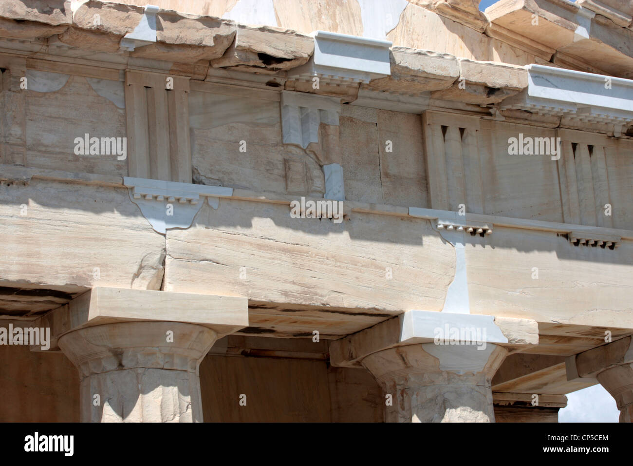 Detail on Entrance to the Acropolis - light stone is from restoration ...
