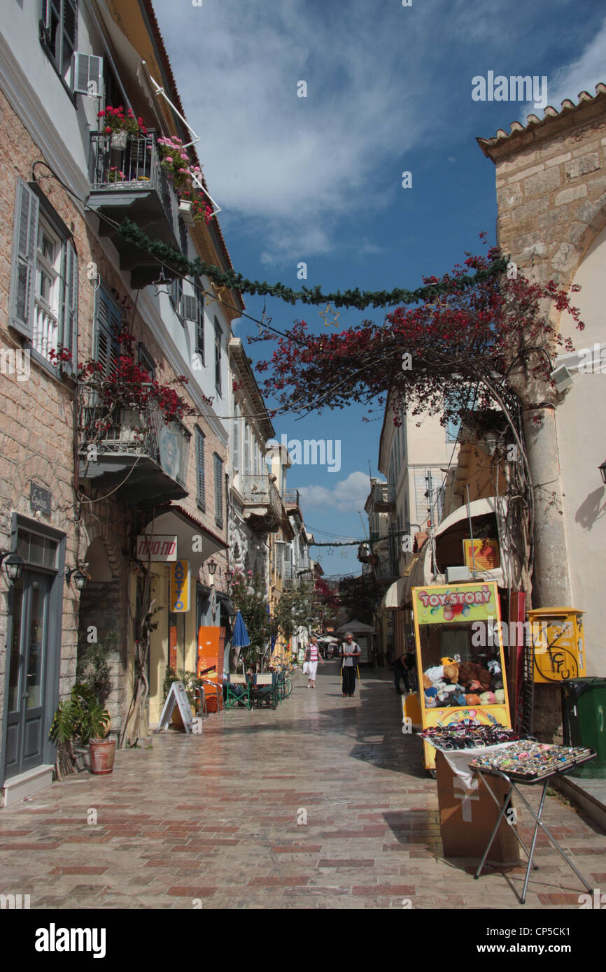 Street leading east from Syntagmatos Square, Nafplio, Greece Stock ...