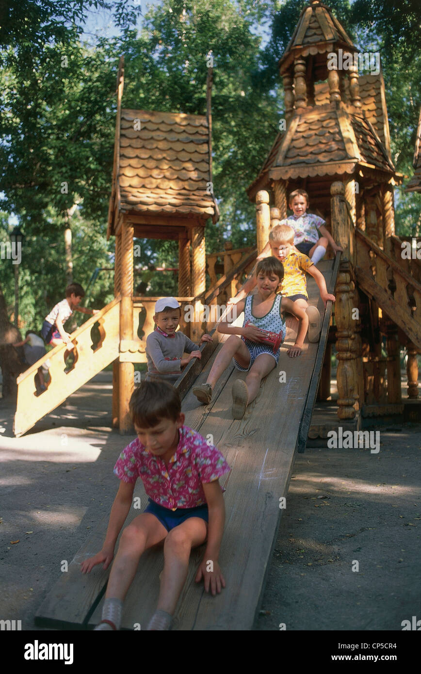 Russia - Novosibirsk. Playground, children on the slide Stock Photo - Alamy