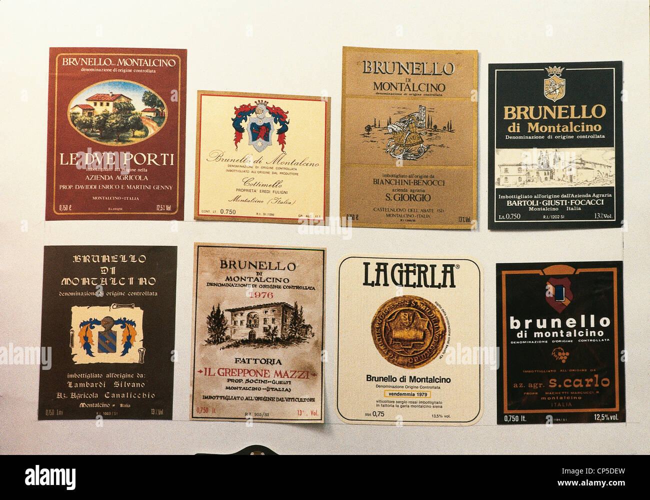 TUSCANY LABELS farms producing Brunello di Montalcino Stock Photo - Alamy
