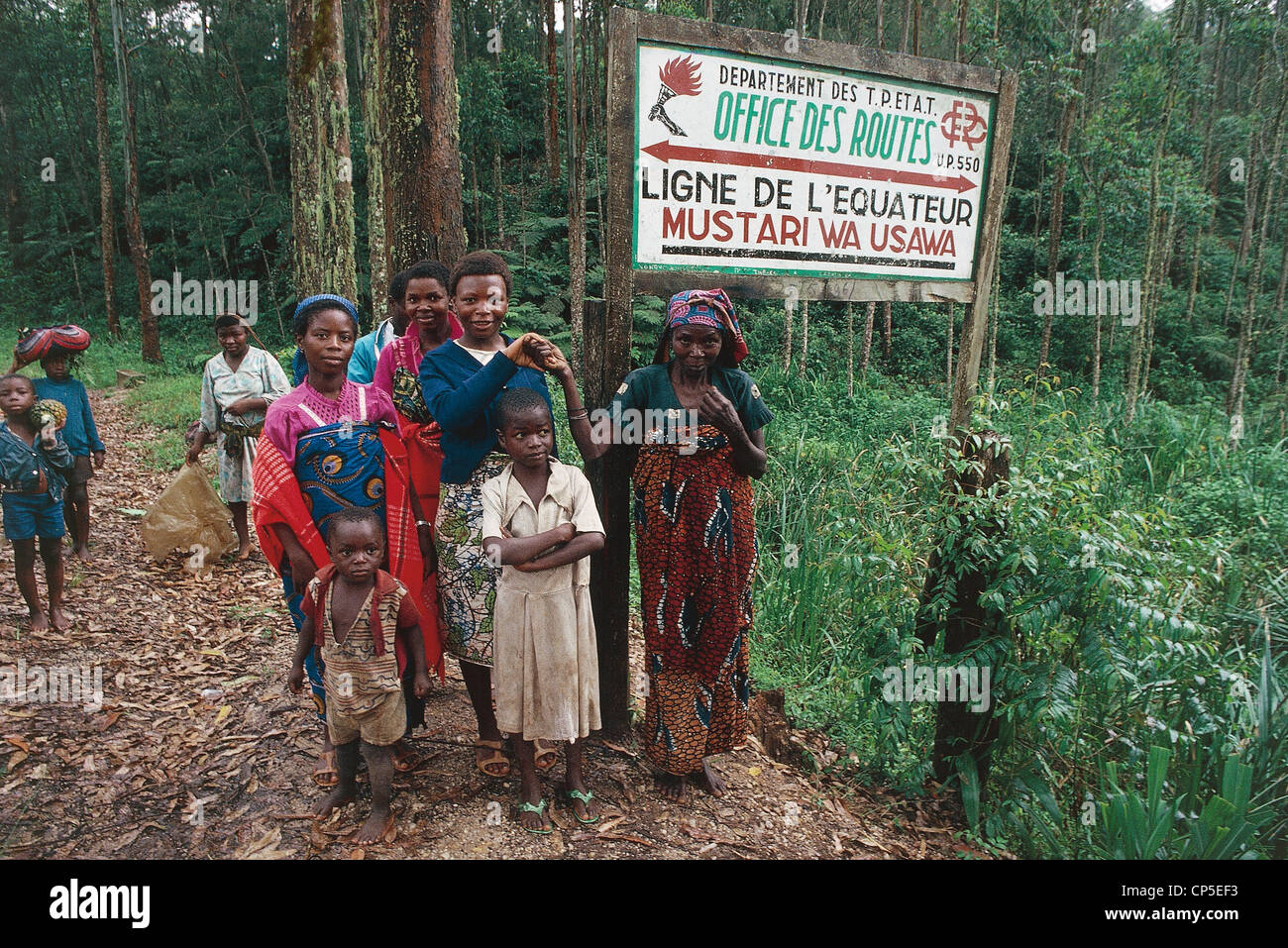 Democratic Republic of Congo - People sign next to the equator Stock ...