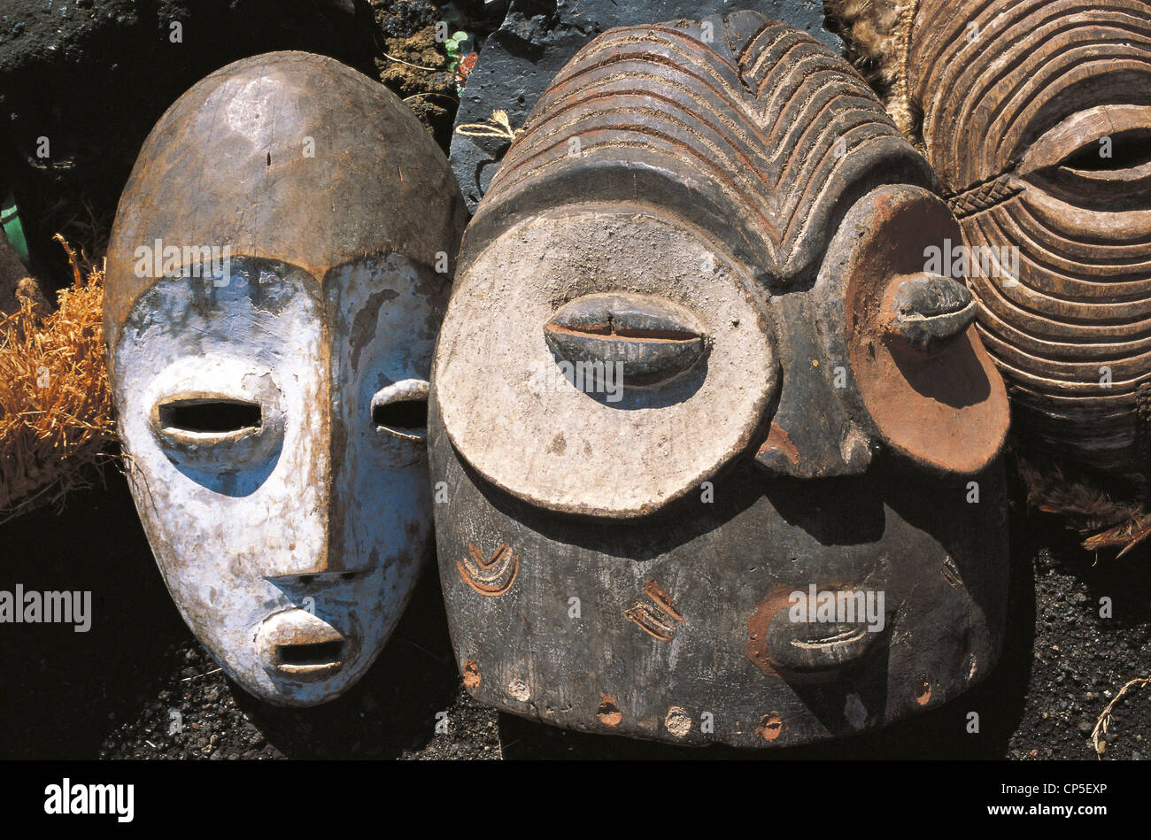 Democratic Republic of the Congo - Goma. Wooden masks Stock Photo - Alamy