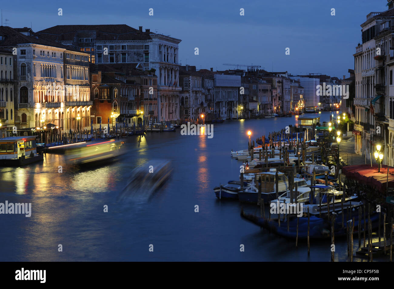 View from Rialto Bridge of boats on Grand Canal Venice, Italy Stock ...