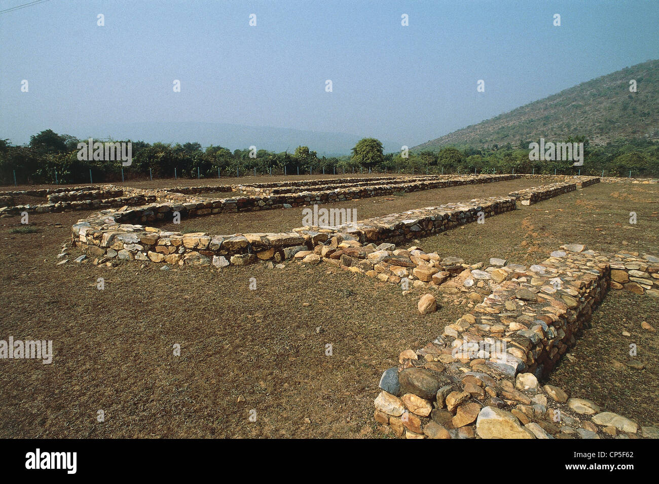 India - Rajgir. Ruins of the Monastery of Jivakamravana, elliptical ...