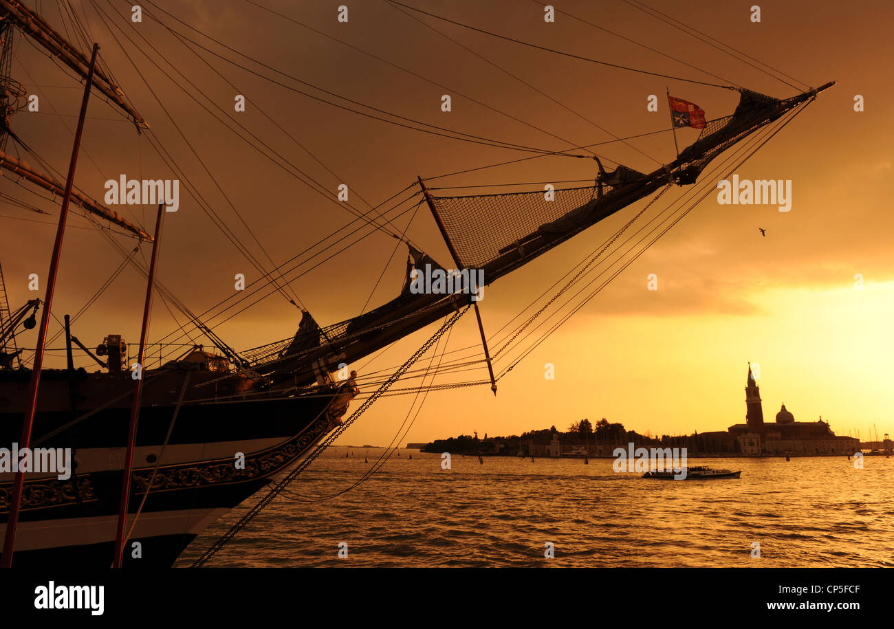 Tall Ship at Sunset Venice, Italy Stock Photo - Alamy