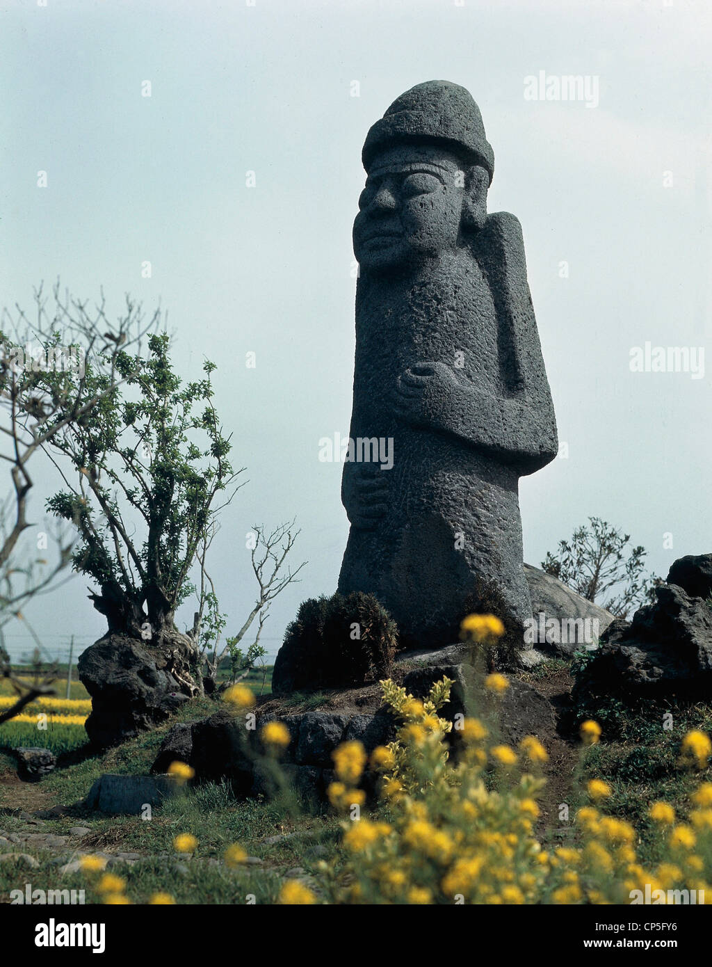 South Korea - Cheju Island - Tol-harubang. Statue of the guardian god ...