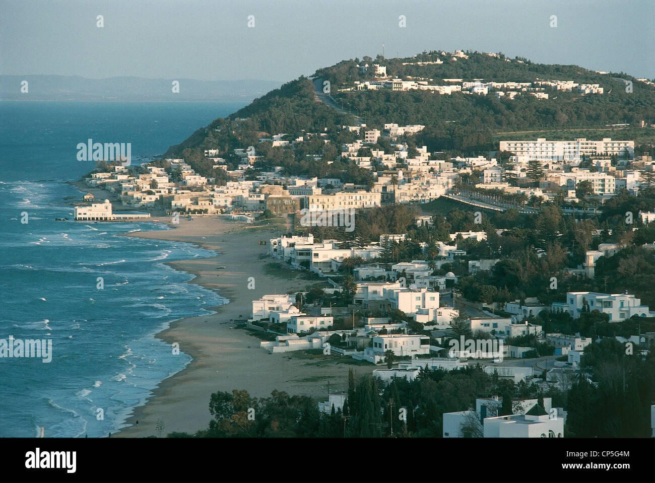 Tunisia - Tunis Governorate (Wilayat Tunis) - La Marsa (Al Marsa), beach and town Stock Photo ...