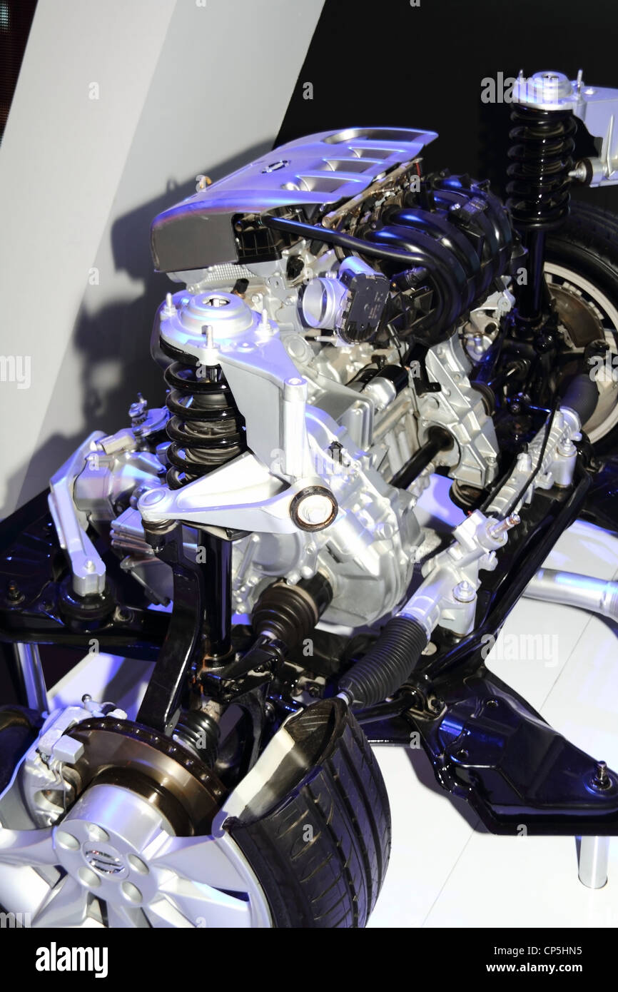 Complex engine of modern car interior view Stock Photo - Alamy