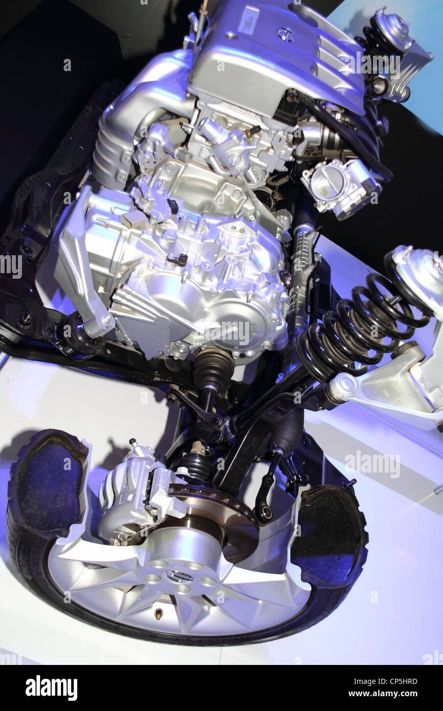 Complex engine of modern car interior view Stock Photo - Alamy