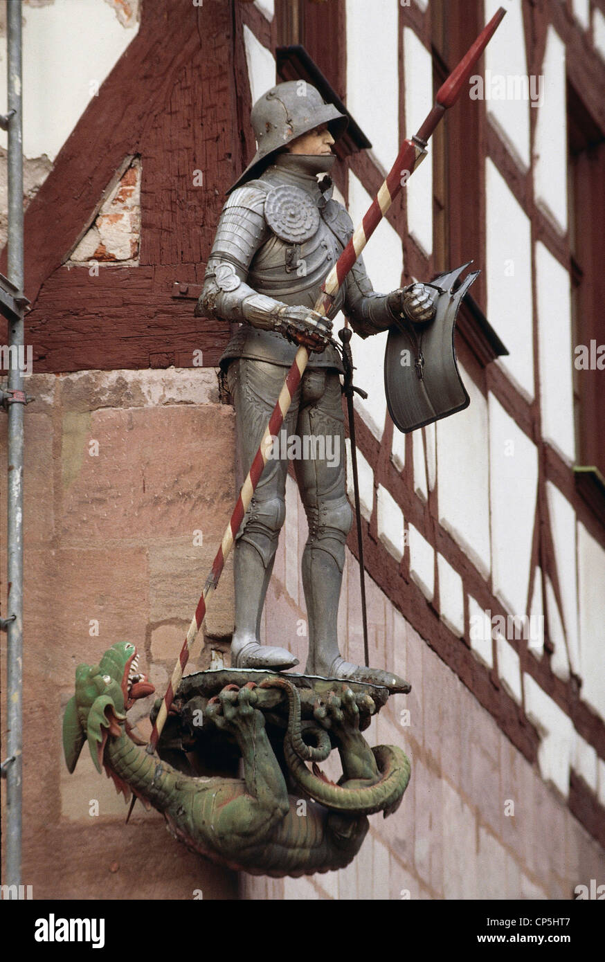 Germany - Bavaria - Nuremberg. Statue of a medieval warrior on the edge ...