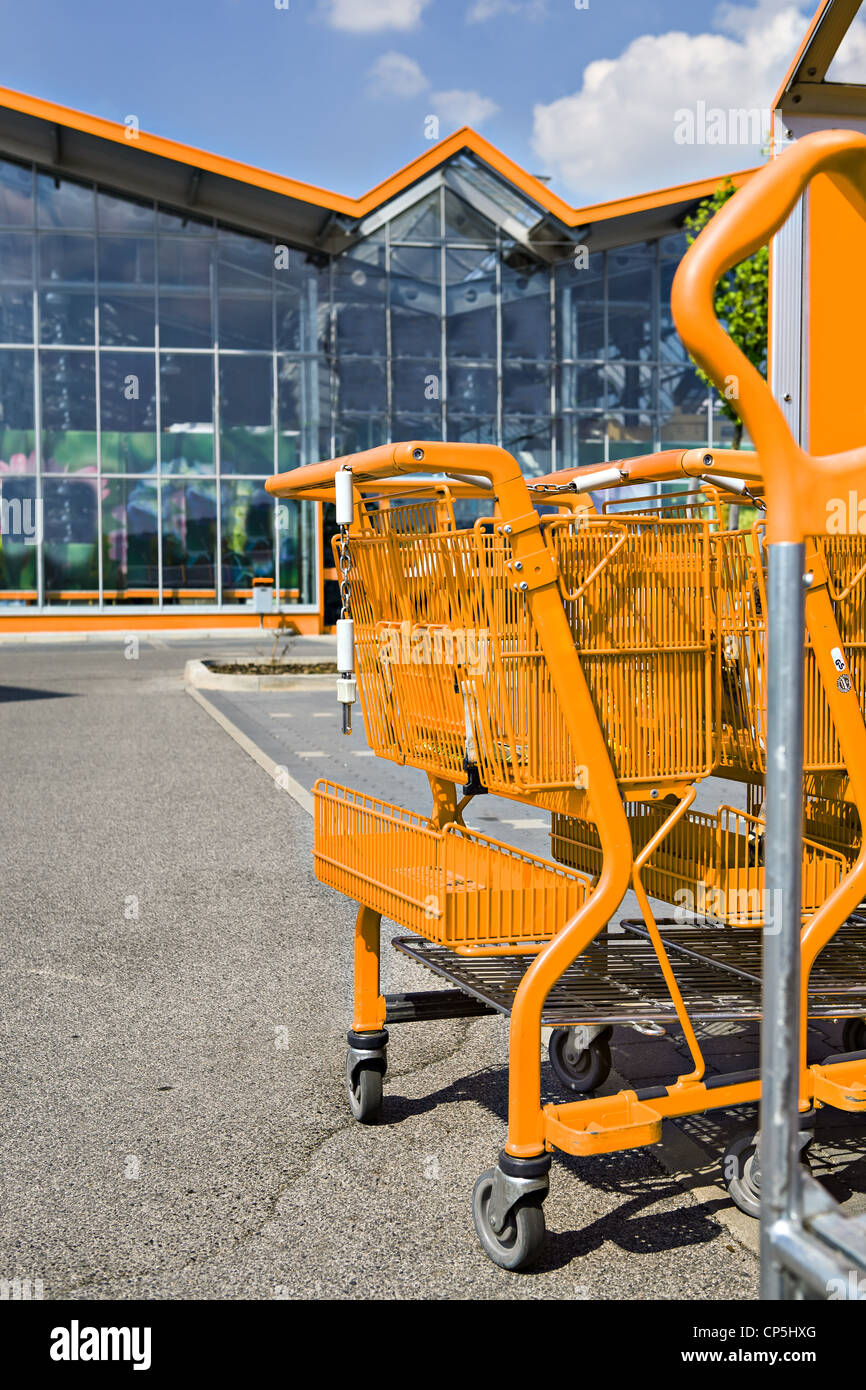 a shot of market cart and supermarket view Stock Photo - Alamy