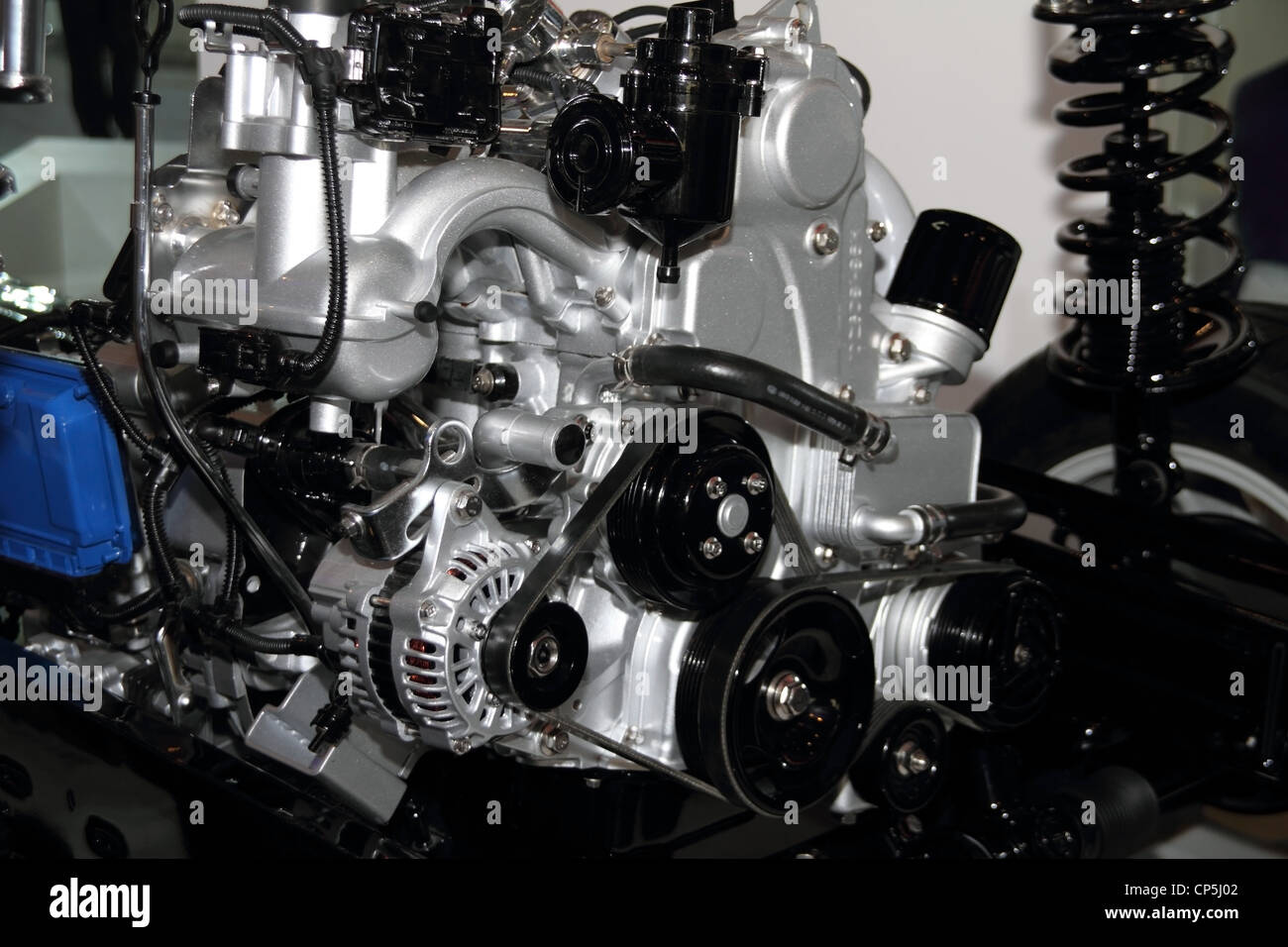 Complex engine of modern car interior view Stock Photo - Alamy