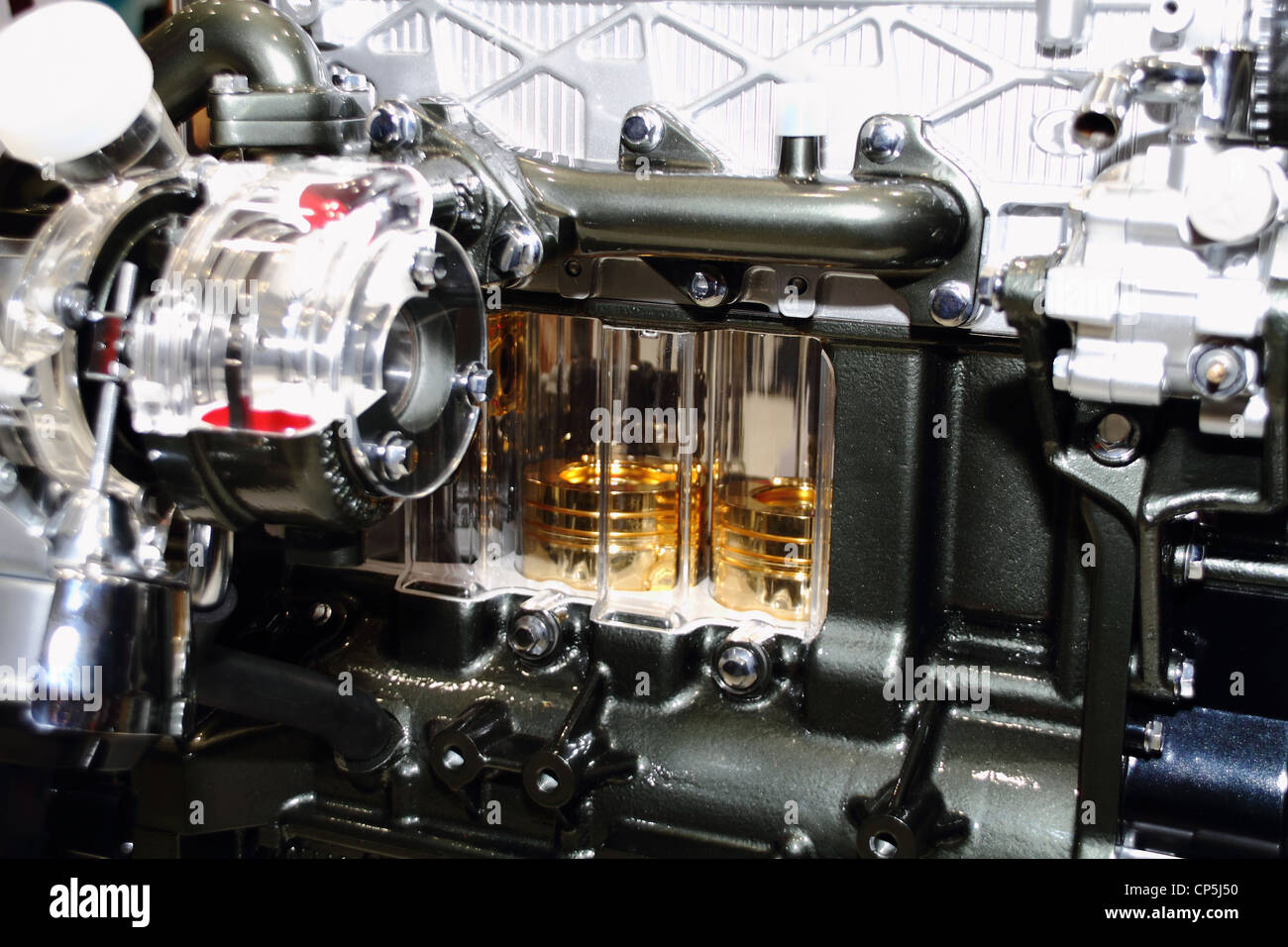 Complex engine of modern car interior view Stock Photo - Alamy