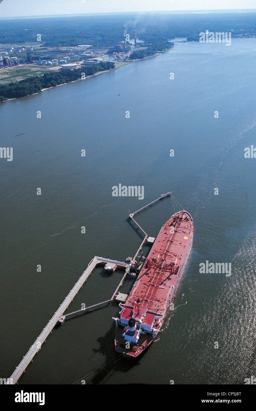 USA - Virginia-Yorktown, York River: an oil refinery dock. Aerial View ...