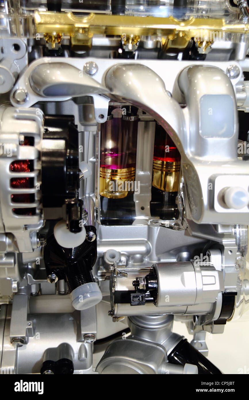 Complex engine of modern car interior view Stock Photo - Alamy